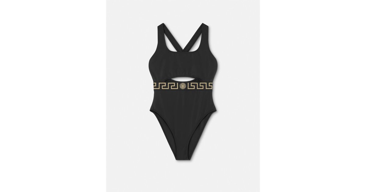 Versace Greca Border One Piece Swimsuit In Black Lyst
