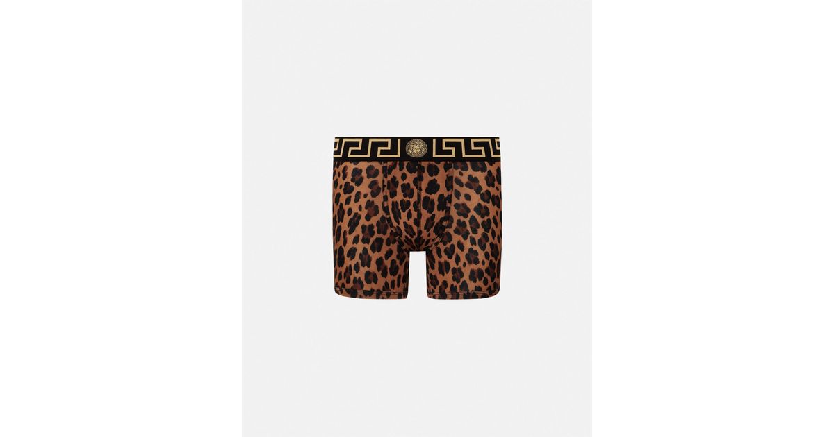 Versace Boxer Long À Bordure Greca Leopard in White for Men | Lyst