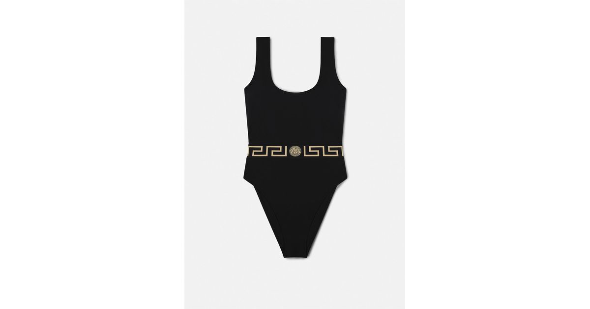 Versace Greca Border One Piece Swimsuit In Black Lyst