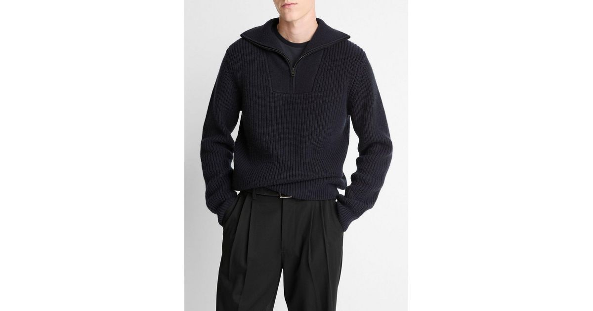 Vince Heirloom Shaker Wool-Cashmere Quarter-Zip Sweater in Blue for Men ...