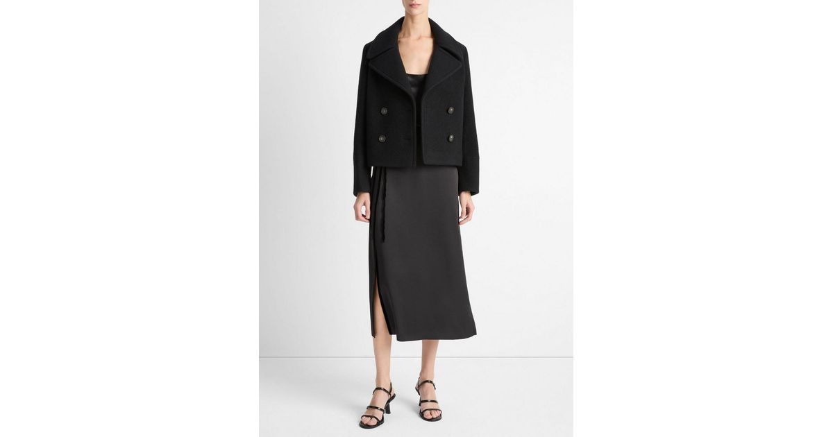 Vince Italian Wool Cropped Peacoat in Black | Lyst