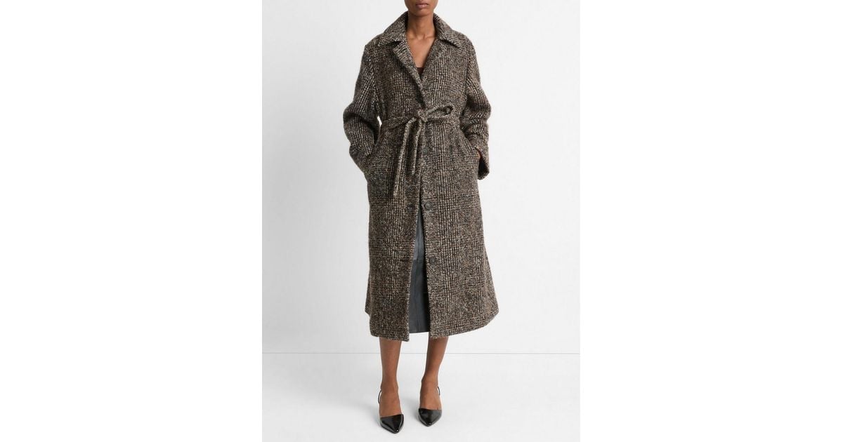 Vince Italian Bouclé Wool-Blend Belted Long Coat | Lyst