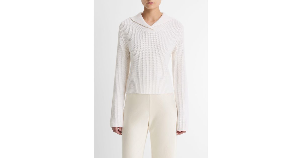 Vince Ribbed Wool-Cashmere Sailor-Collar Sweater in White | Lyst