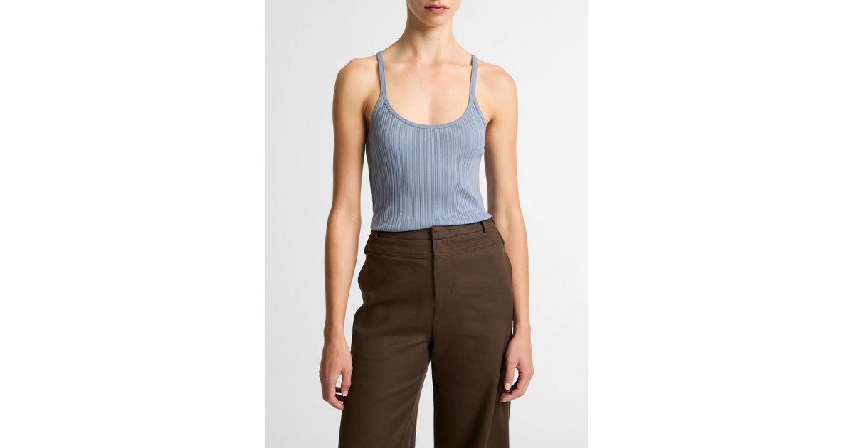 Vince Variegated-Rib Cotton-Blend Tank in Blue | Lyst UK