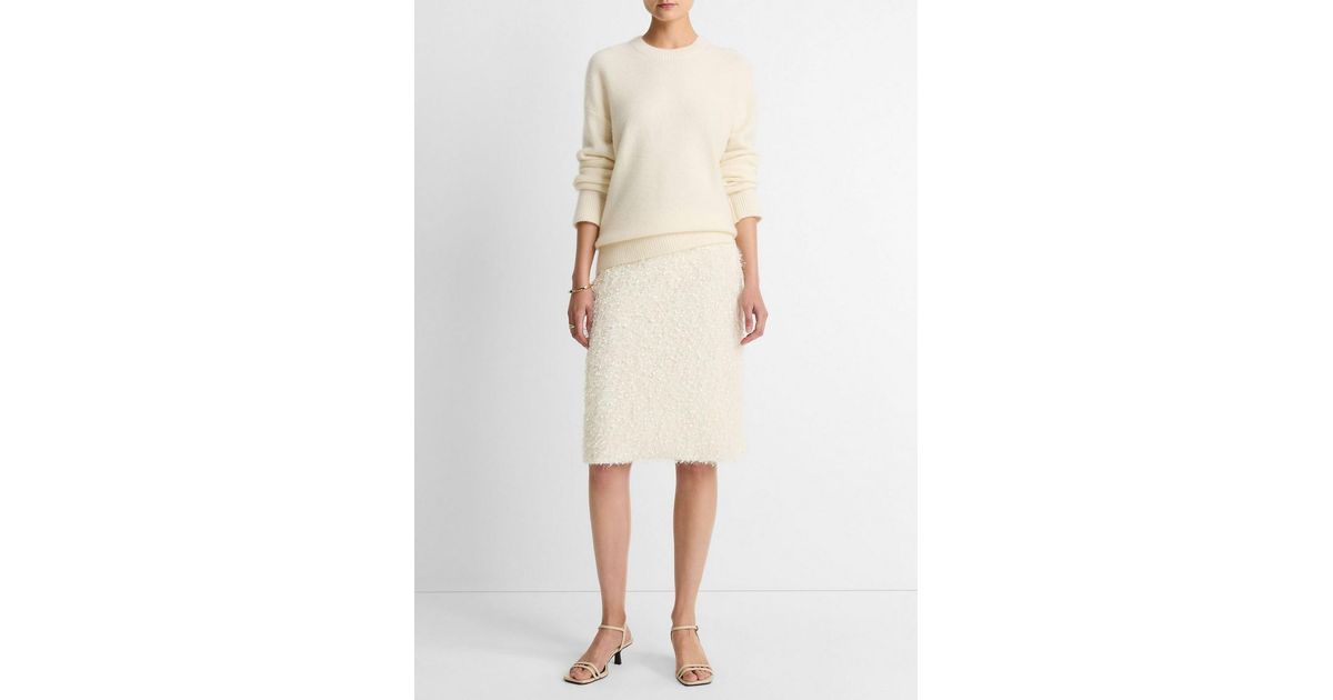 Vince Feathery-Fringe Knee Skirt in Natural | Lyst UK