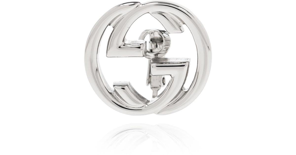 Gucci Mono Clip-on Earring With Logo in White | Lyst