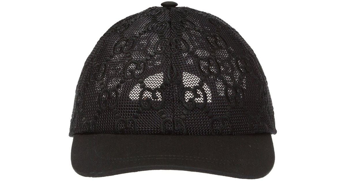 Gucci GG Embroidered Cotton Lace Baseball Cap in Black | Lyst