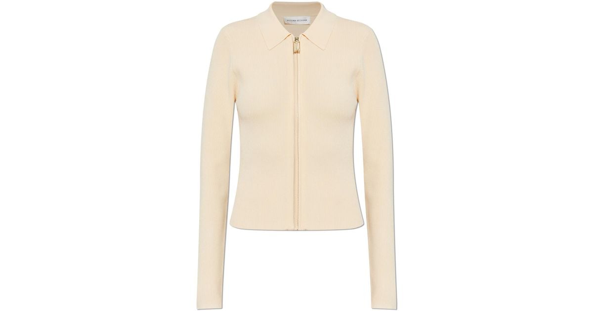 Victoria Beckham Zip-Up Cardigan in Natural | Lyst UK