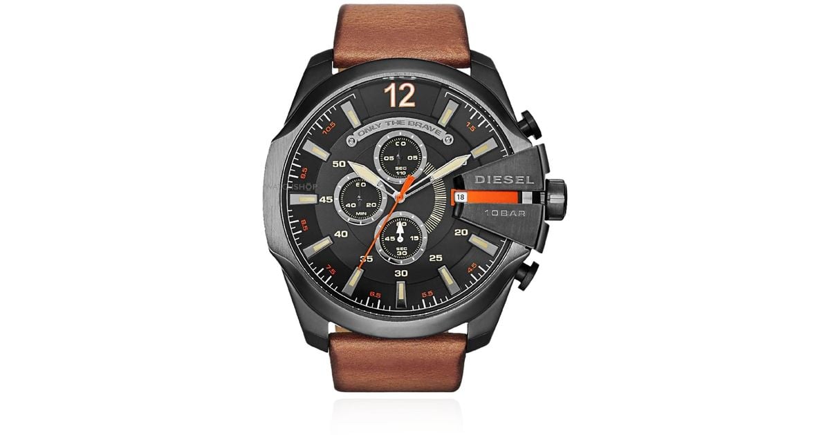 DIESEL "mega Chief" Watch On A Leather Strap, in Black for Men | Lyst UK