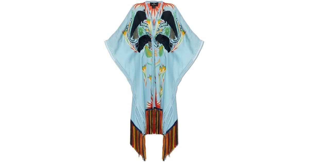 Etro Silk Dress With Fringes in Blue | Lyst UK