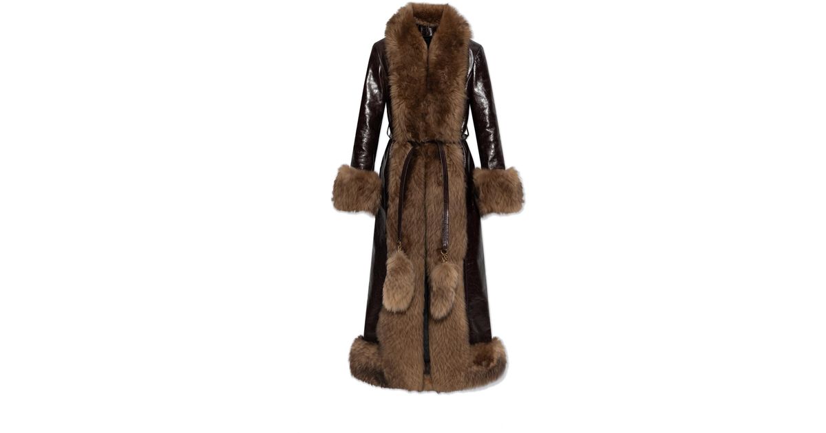 Chloé Leather Coat With Fur in Brown | Lyst UK