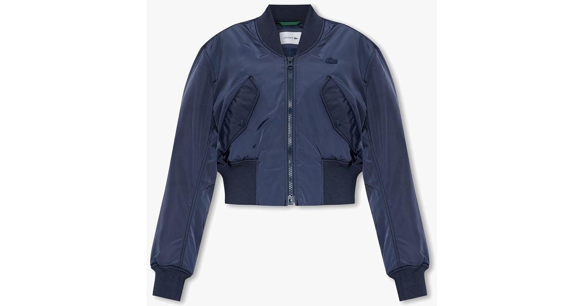Lacoste Cropped Bomber Jacket in Blue | Lyst