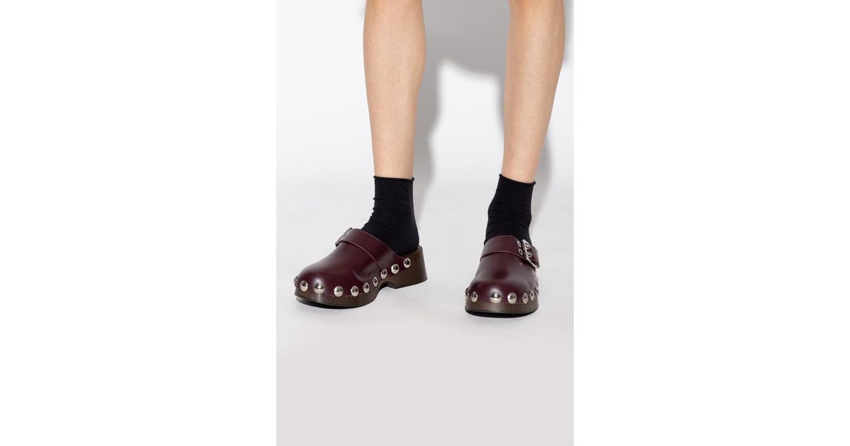 Ganni Leather Clogs in Purple | Lyst