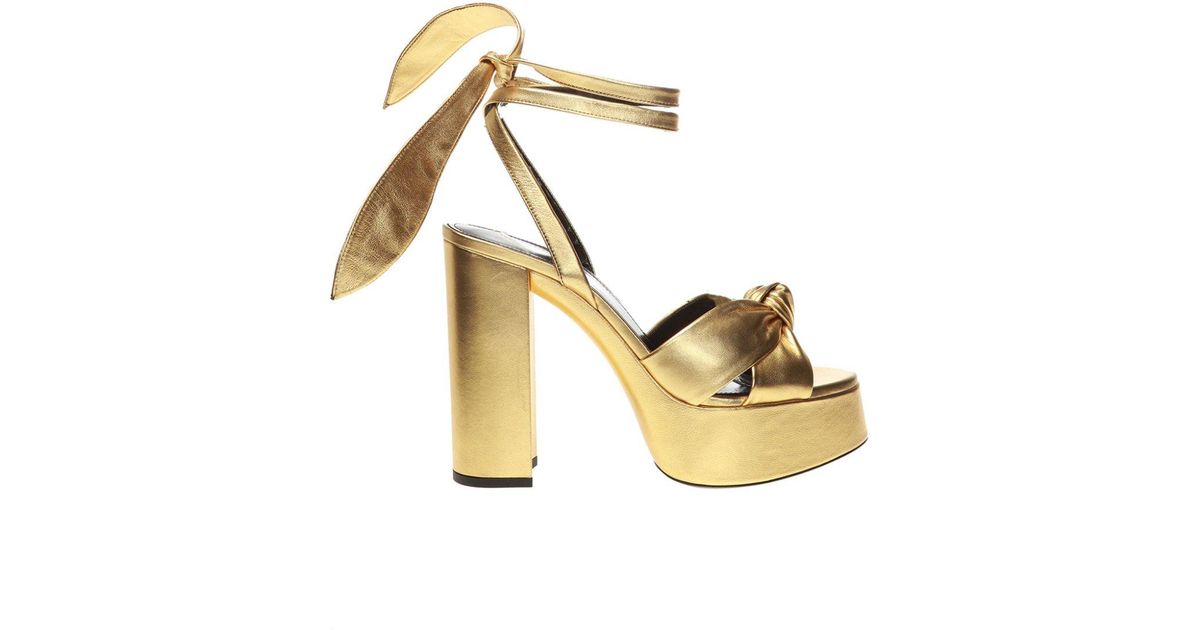 Saint Laurent Bianca Knot Metallic Leather Platform Sandal | Lyst