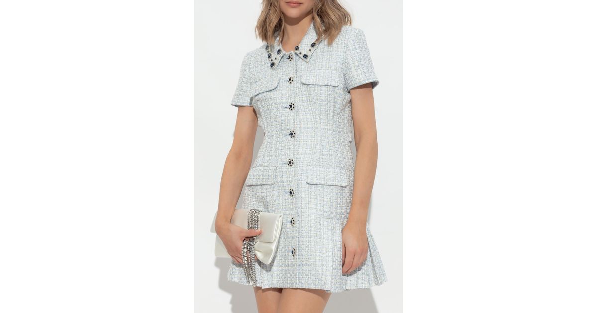 Self-Portrait Tweed Dress With Lurex Thread in White | Lyst