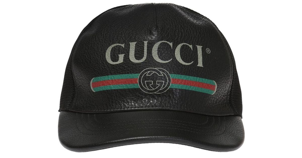 Gucci Fake Logo Leather Cap in White Black Pink (Black) for Men - Lyst