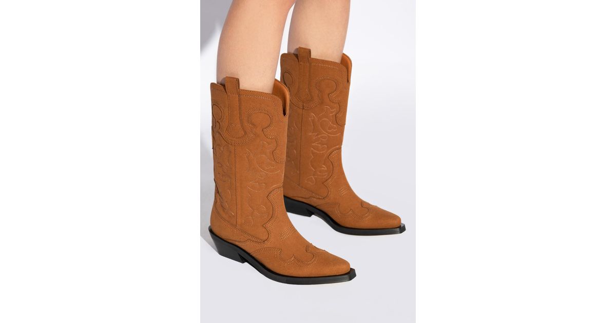 Ganni Patterned Cowboy Boots in Brown | Lyst