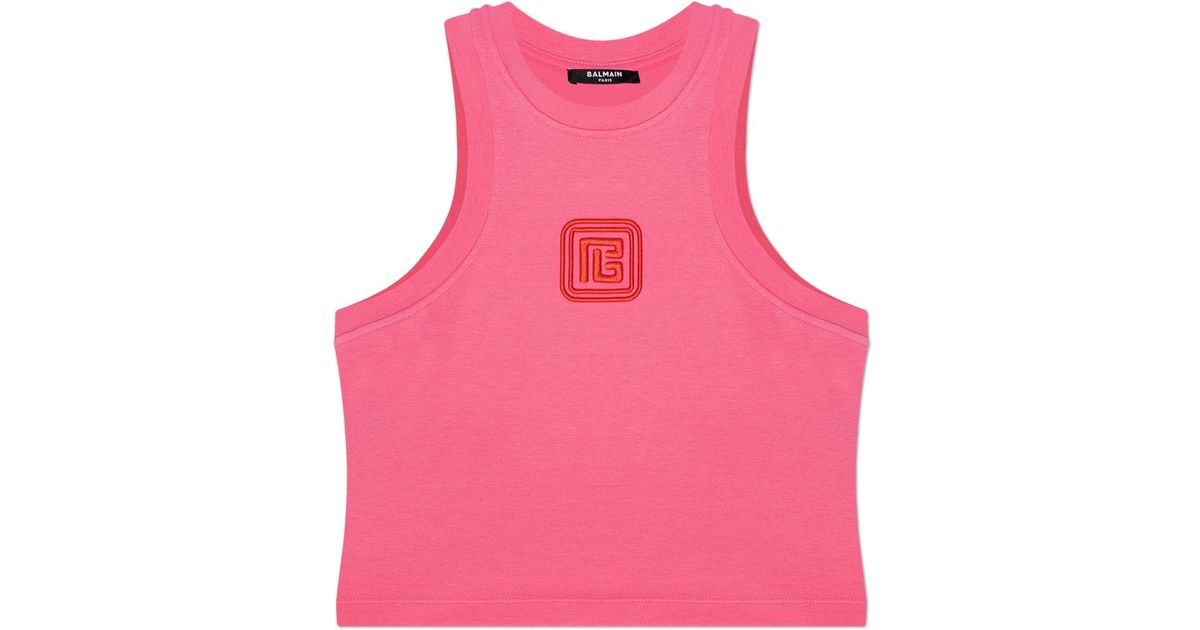 Balmain Logo Top in Pink | Lyst UK