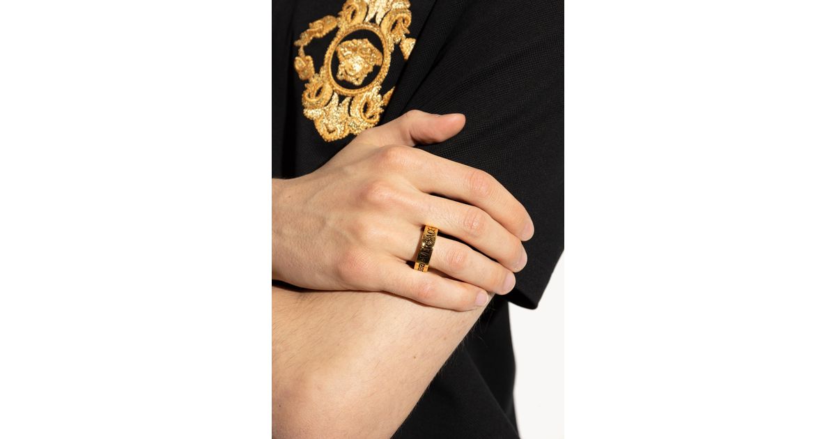 Versace Ring With Engraved Logo in Black for Men | Lyst