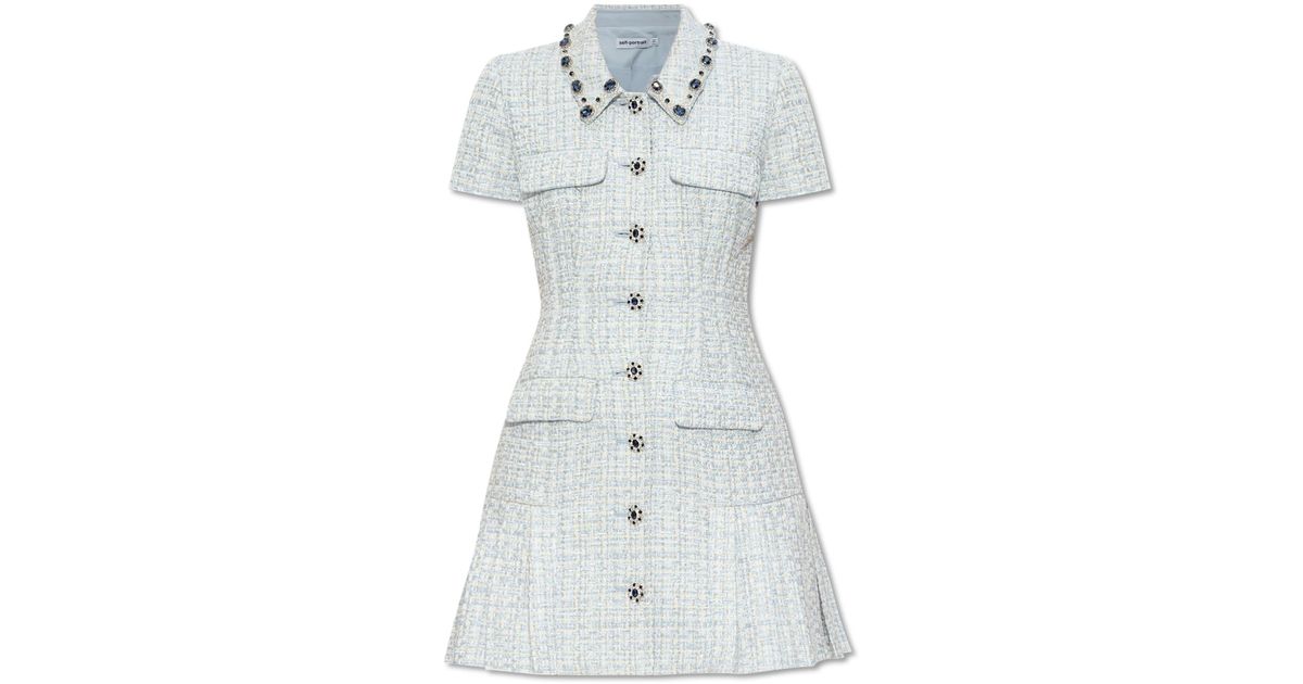 Self-Portrait Tweed Dress With Lurex Thread in White | Lyst UK