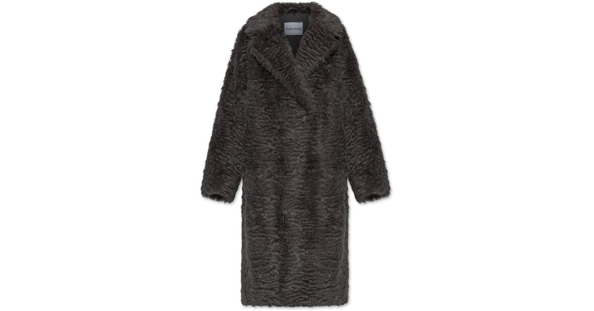 Stand Studio Faux Fur Coat Nicole in Black | Lyst UK