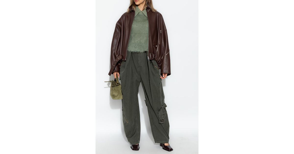 Loewe Oversized Leather Zip-Up Jacket With Belt in Brown | Lyst