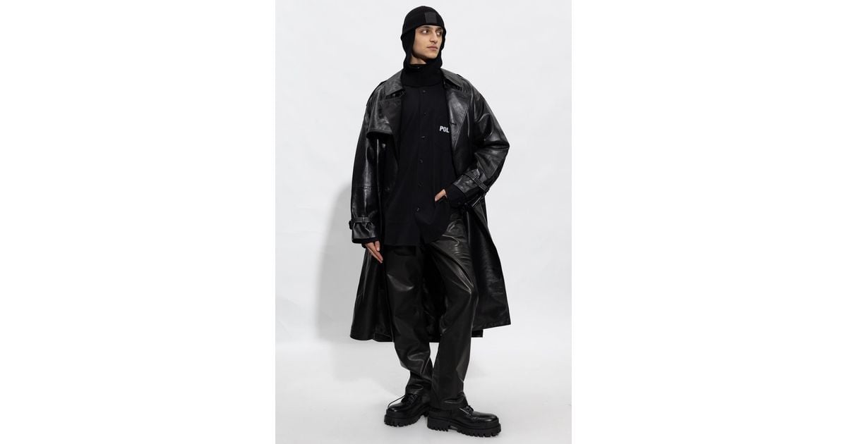 Vetements Leather Trench Coat in Black for Men | Lyst