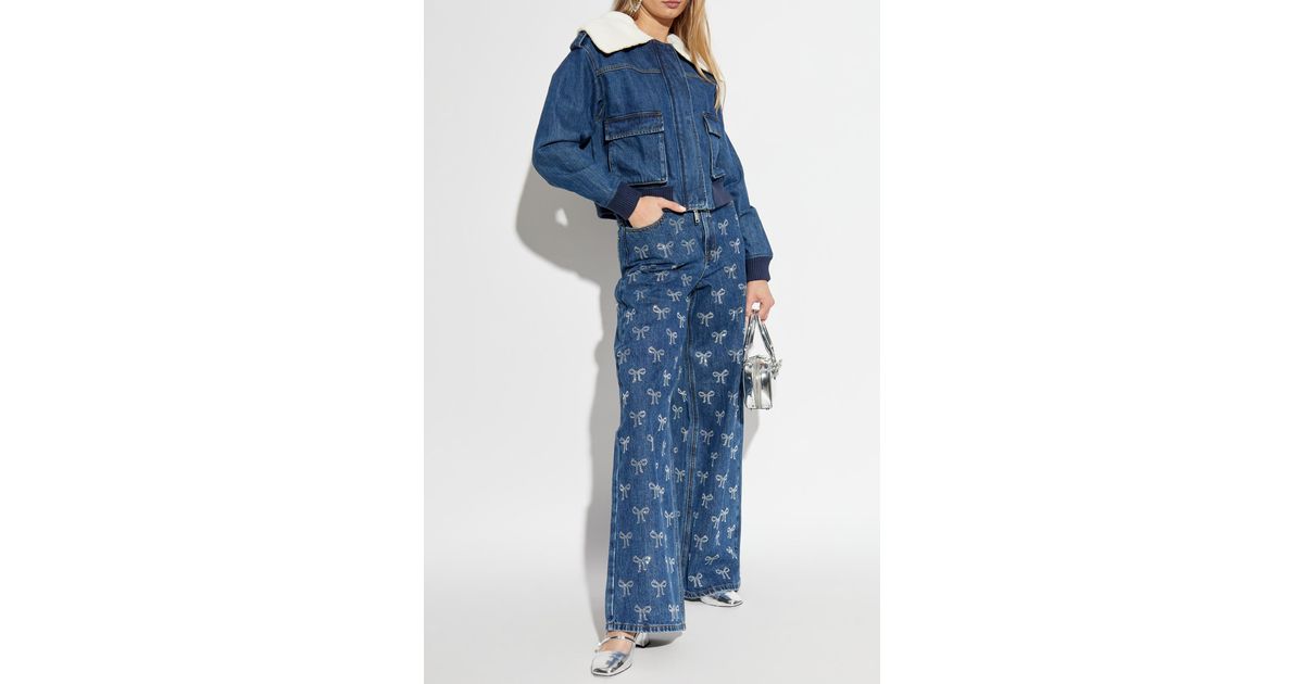 Self-Portrait Denim Jacket With Detachable Collar in Blue | Lyst