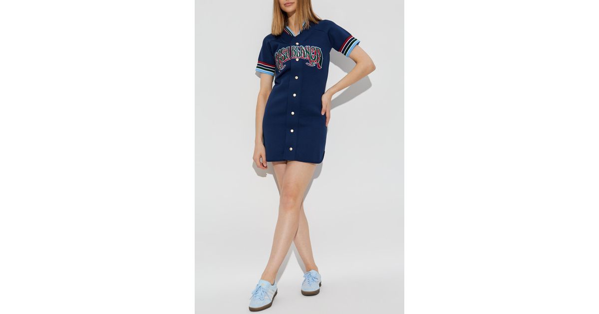 CASABLANCA Dress With Colorfully Embroidered Logo in Blue | Lyst