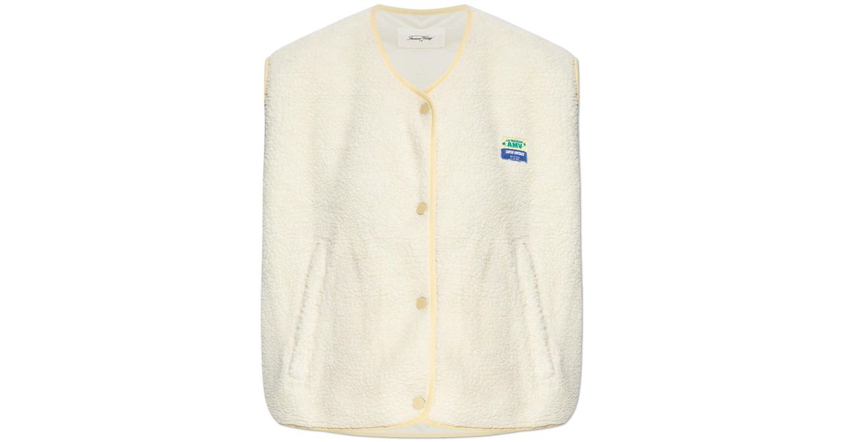 American Vintage Faux Fur Vest With Logo Patch in White | Lyst UK