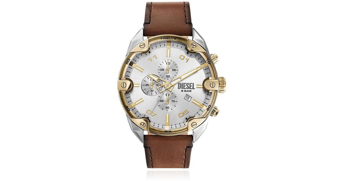 DIESEL 'Spiked' Watch On A Leather Strap in Brown for Men | Lyst UK