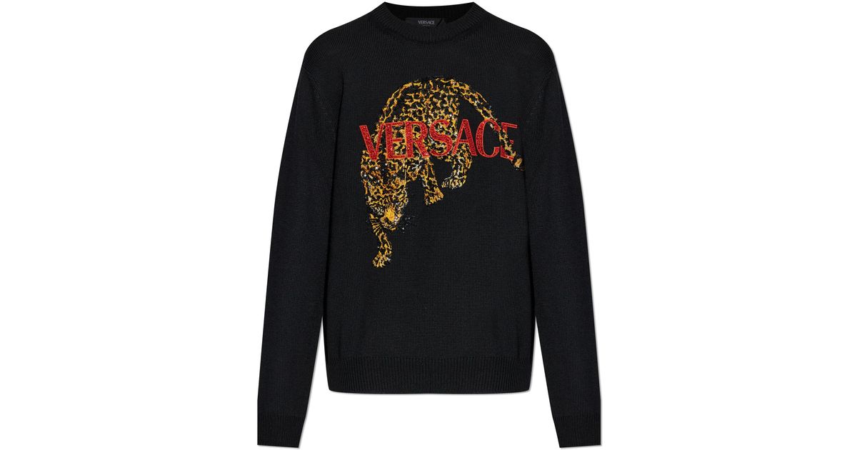 Versace Sweater With Shimmering Appliqués in Black for Men | Lyst UK
