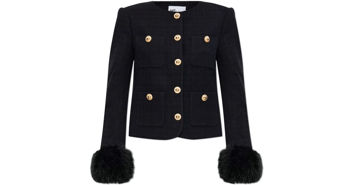 Self-Portrait Tweed Jacket in Black | Lyst UK