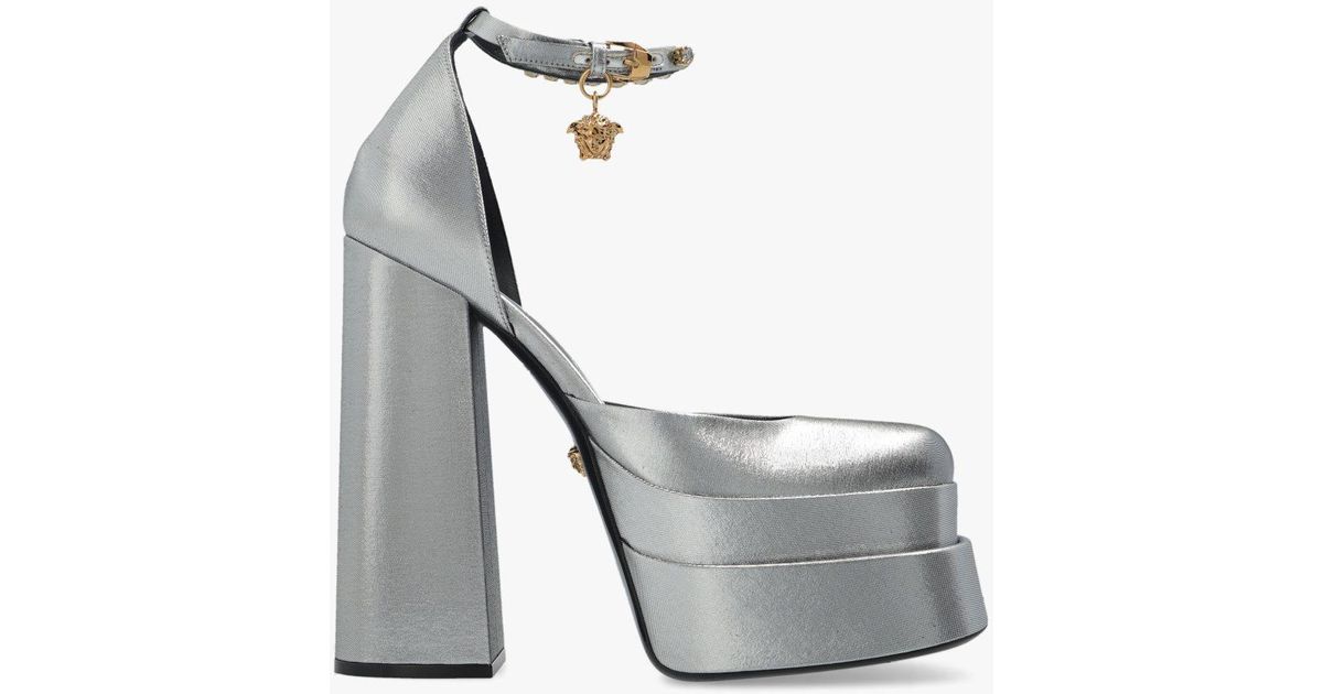 Versace Silver 'medusa Aevitas' Platform Pumps in Gray | Lyst