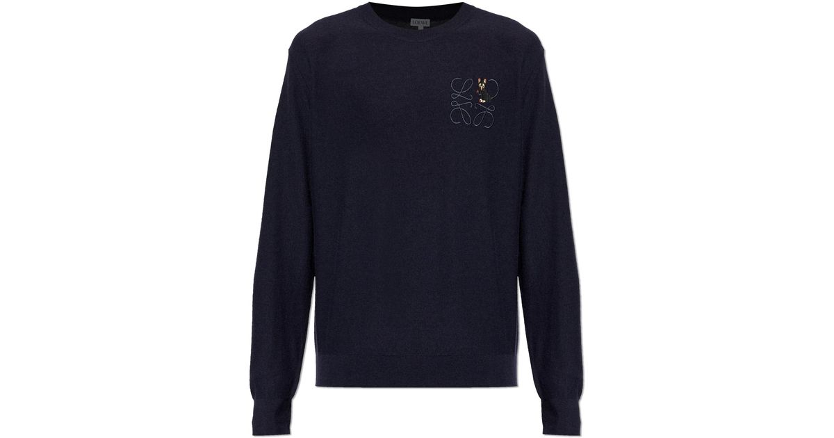 Loewe Wool Sweater With Embroidered Logo in Blue for Men | Lyst UK