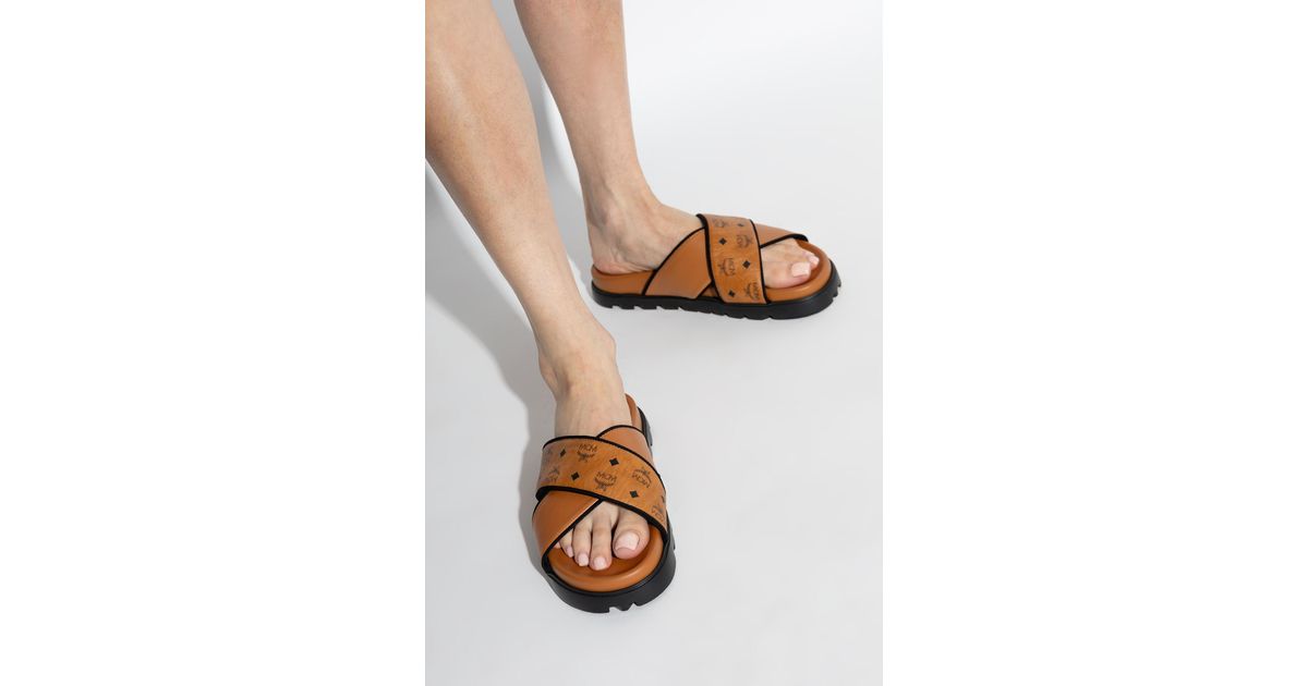 MCM Slippers With Logo in Brown | Lyst