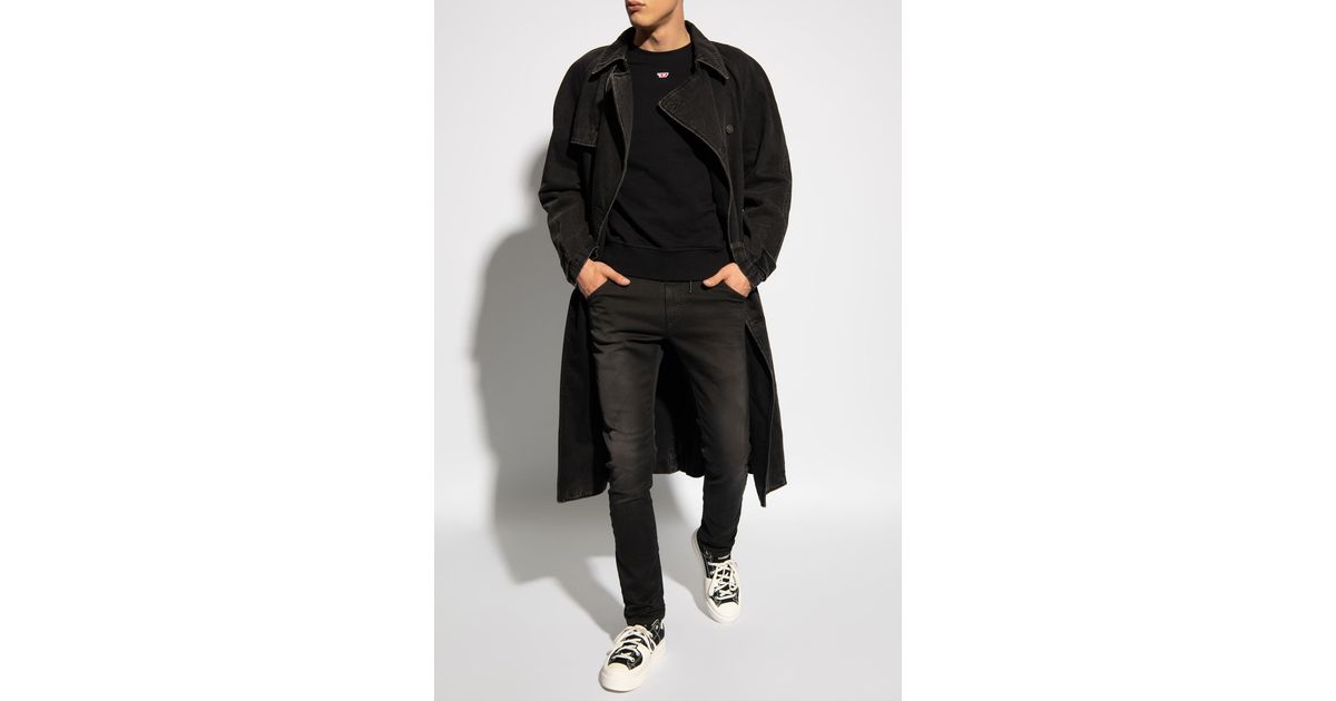 DIESEL Denim Trench Coat in Black for Men | Lyst