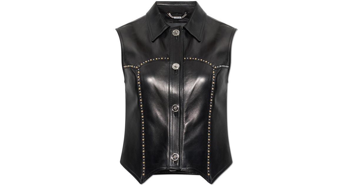 Versace Leather Vest With Studs in Black | Lyst UK