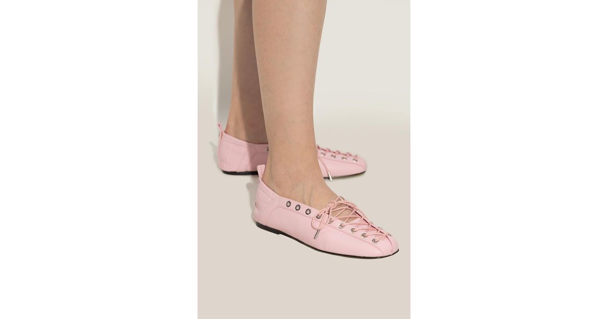 Ganni Ballet Flats With Decorative Lacing in Pink | Lyst