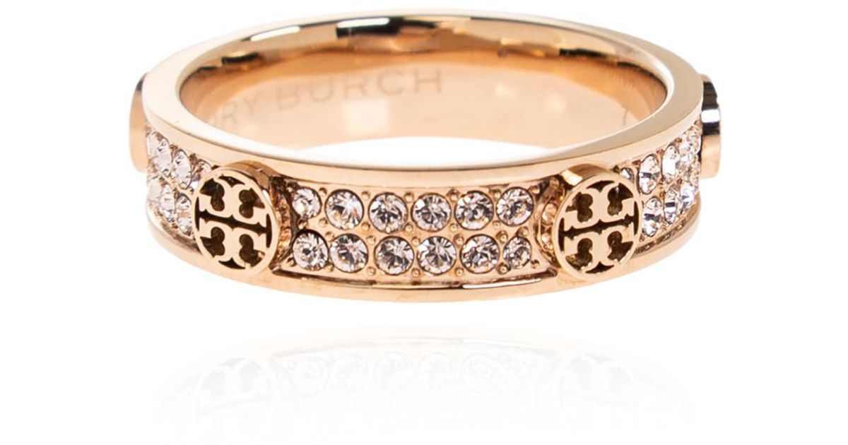 Tory Burch Ring With Shimmering Crystals in White | Lyst UK