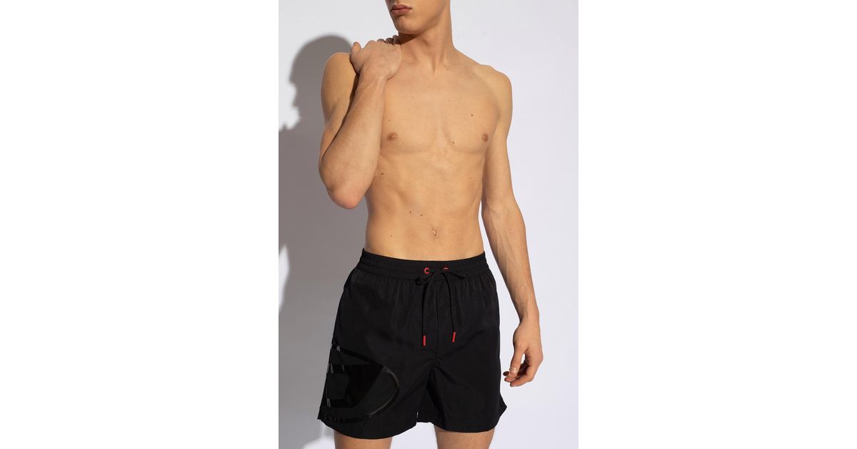 DIESEL Swim Shorts With Shiny Oval D Logo in Black for Men | Lyst