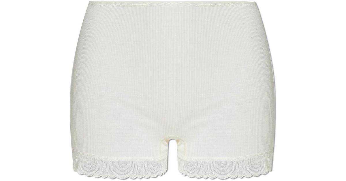 Hanro Wool Shorts With Lace Trim in White | Lyst UK