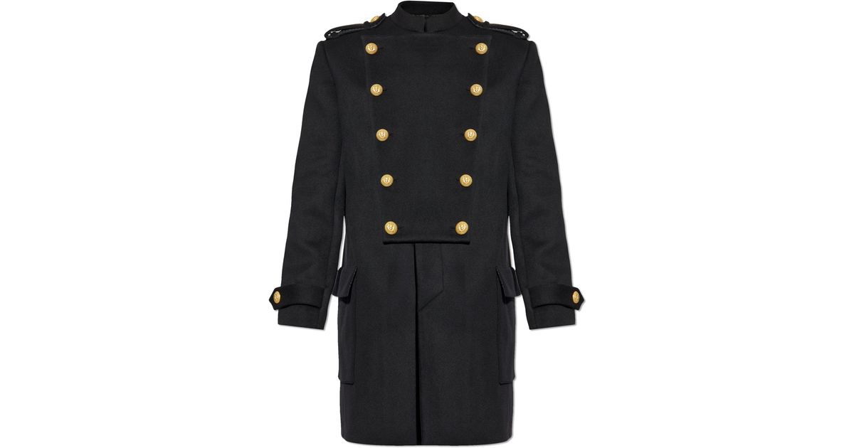 Balmain Double-Breasted Coat in Black for Men | Lyst UK