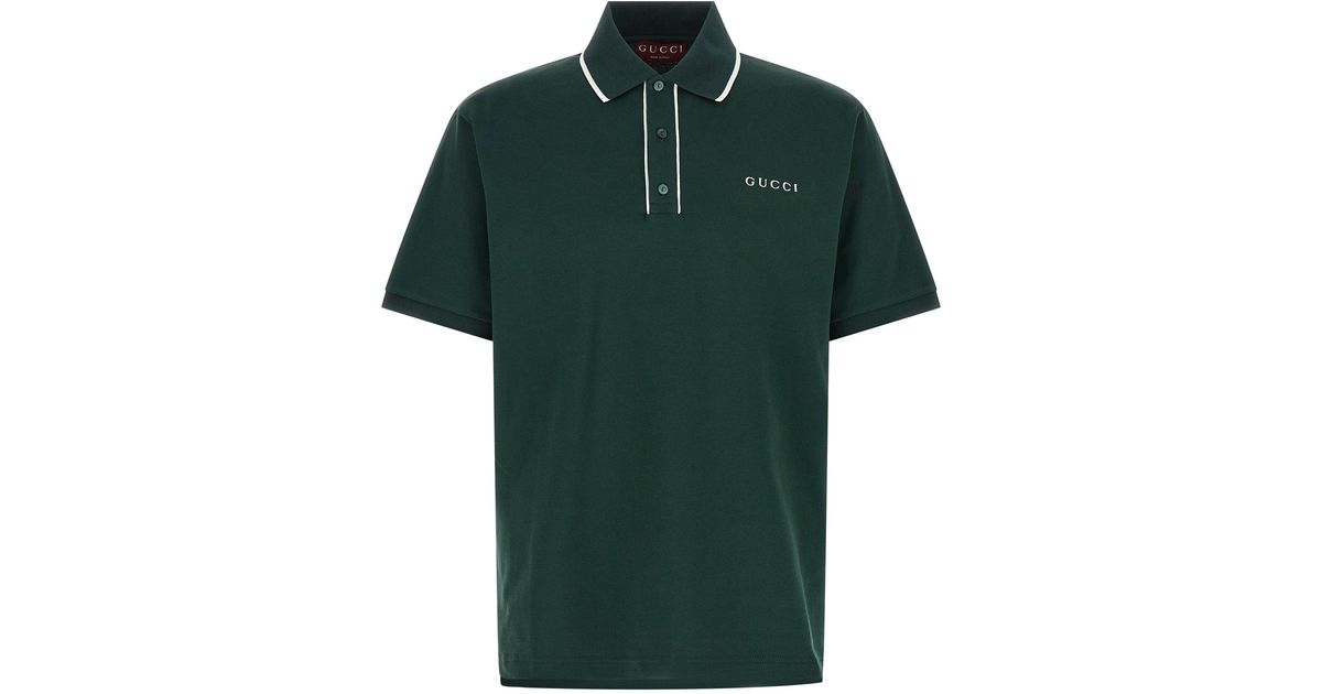 Gucci Logo Embroidery Shirt Polo Green for Men | Lyst UK