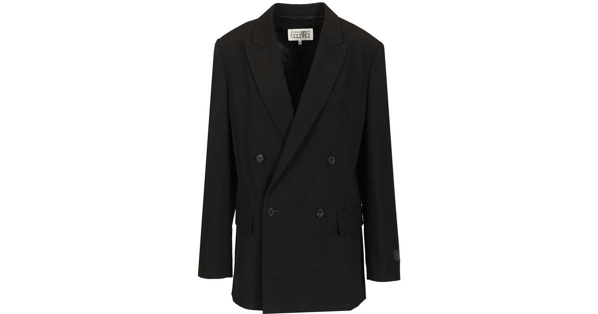 MM6 by Maison Margiela Double-Breasted Blazer Jackets in Black | Lyst UK