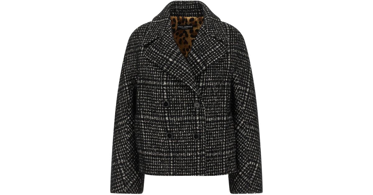 Dolce & Gabbana Houndstooth Coat Coats And Trench Coats in Black | Lyst UK