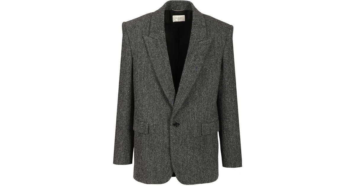 Saint Laurent Worsted Wool Jacket Jackets in Black for Men | Lyst UK