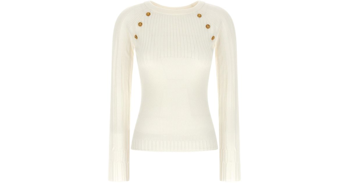 Balmain 3 Buttons Sweater in White | Lyst UK