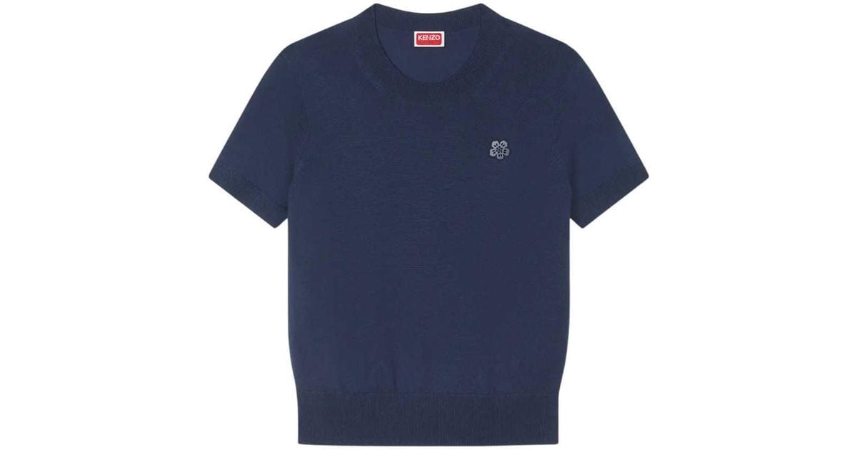 KENZO "boke Flower" Merino Wool Short-sleeve Top in Blue | Lyst UK