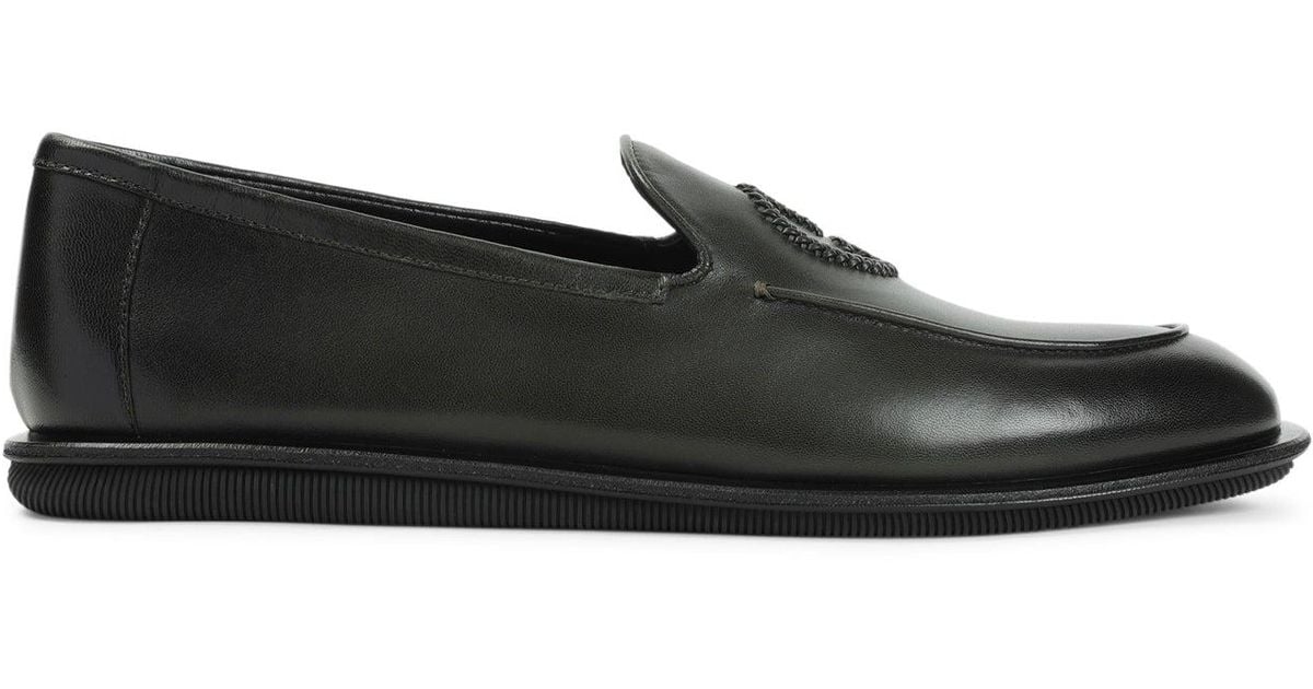 Giorgio Armani Minimalist Leather Loafers With Rubber Sole in Black for ...